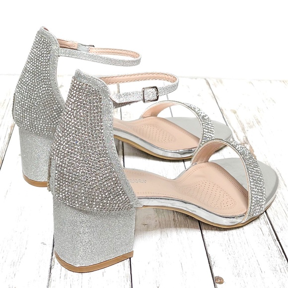 Shoes | New Silver Rhinestone Low Heel Dress Sandals | Poshmark